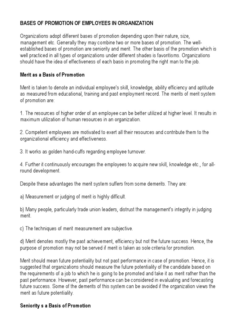 Employee Promotion Criteria: Merit vs Seniority | PDF | Turnover ...