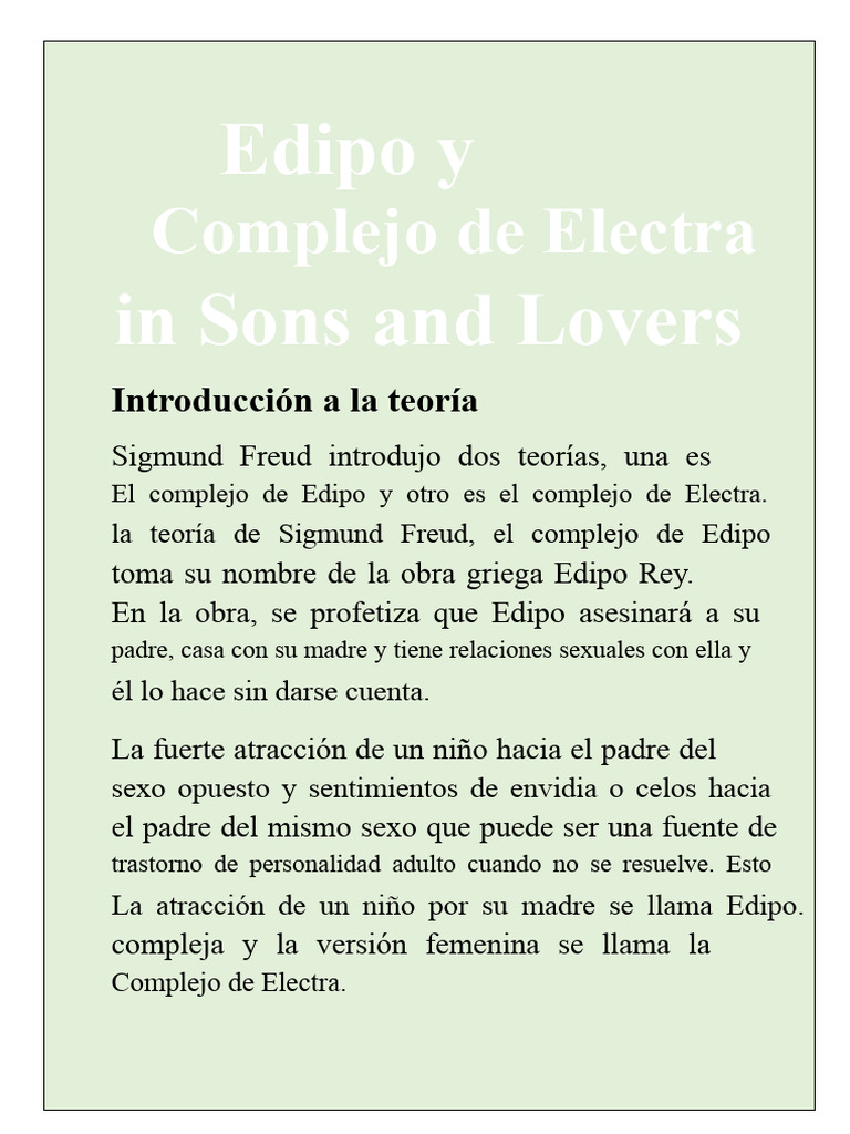 Edipo y Electra en "Hijos y amantes" | PDF | Hijos y amantes | Complejo ...