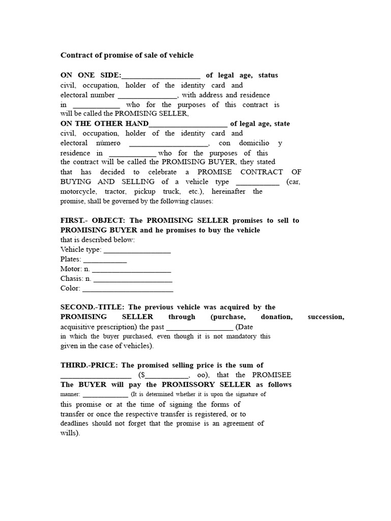Promise Contract For The Sale of A Vehicle | PDF | Sales | Taxes