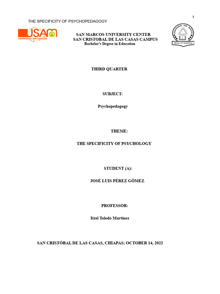 The Specificity of Psychopedagogy | PDF | Educational Psychology ...