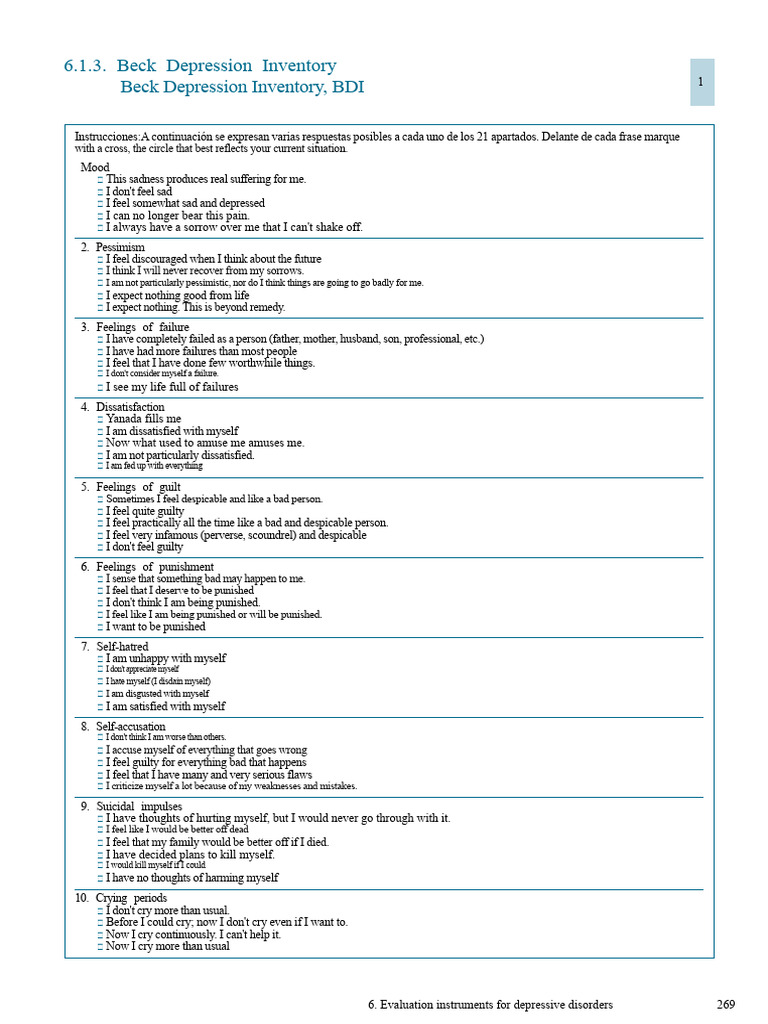 6.1.3. Beck Depression Inventory Beck Depression Inventory, BDI | PDF ...