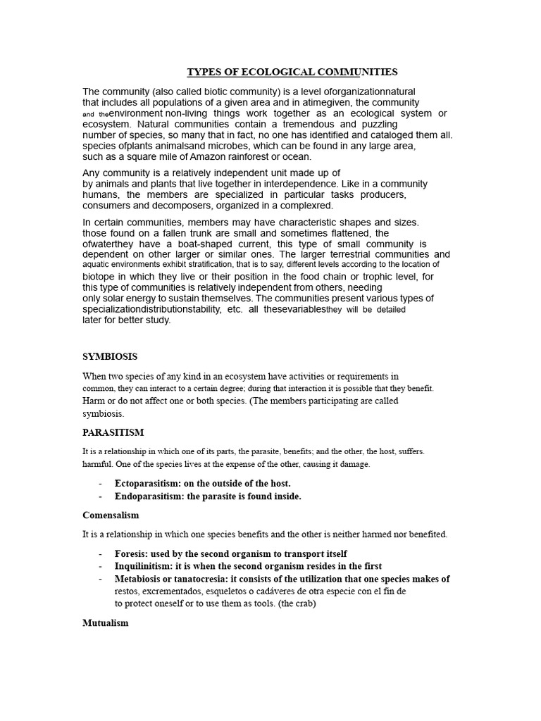 Types of Ecological Communities Explained | PDF | Ecology | Ecosystem