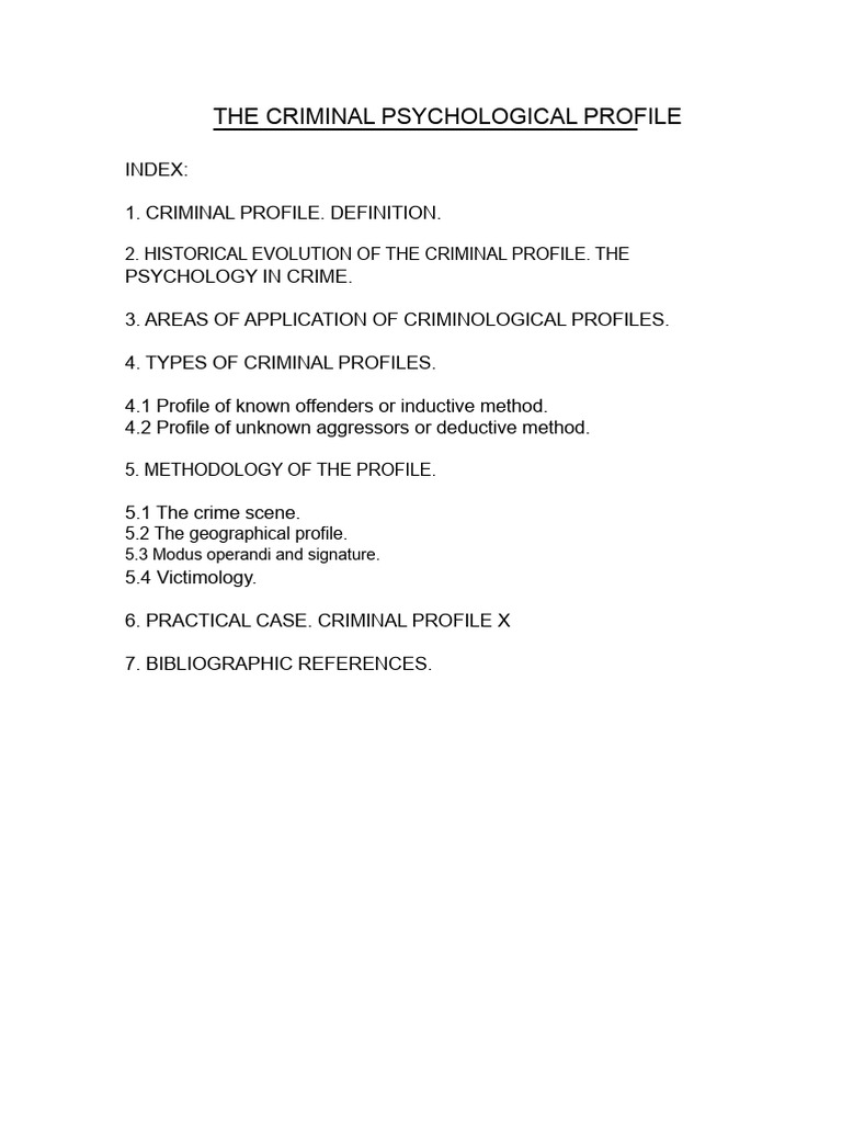 The Criminal Psychological Profile | PDF | Offender Profiling | Crimes