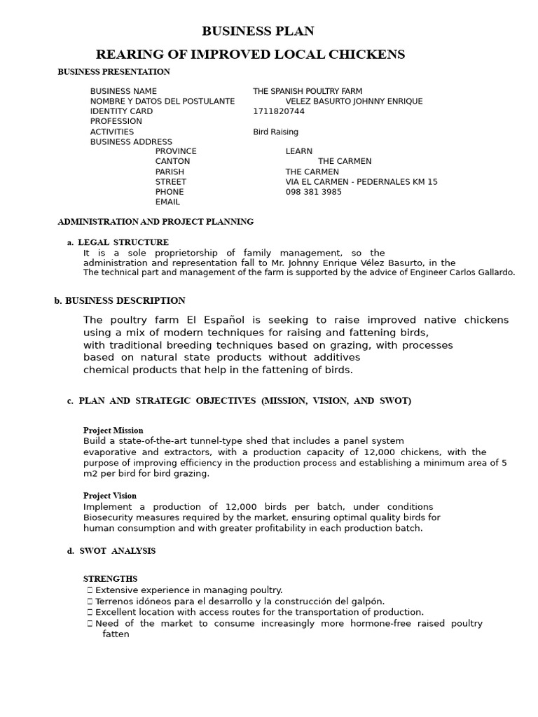Business Plan for Local Chicken Farming | PDF | Poultry Farming | Poultry