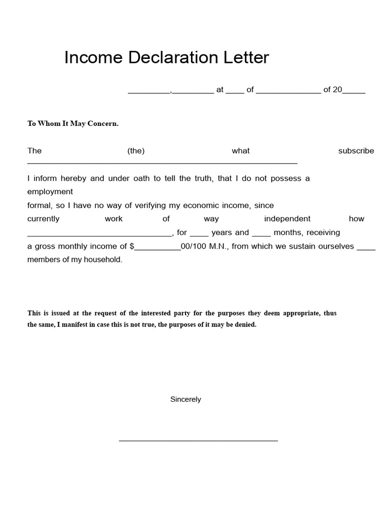 Income Declaration Letter | PDF