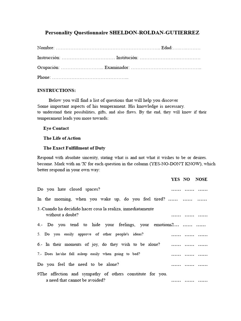 Sheldon Roldan Gutierrez Personality Test | PDF | Social Psychology ...