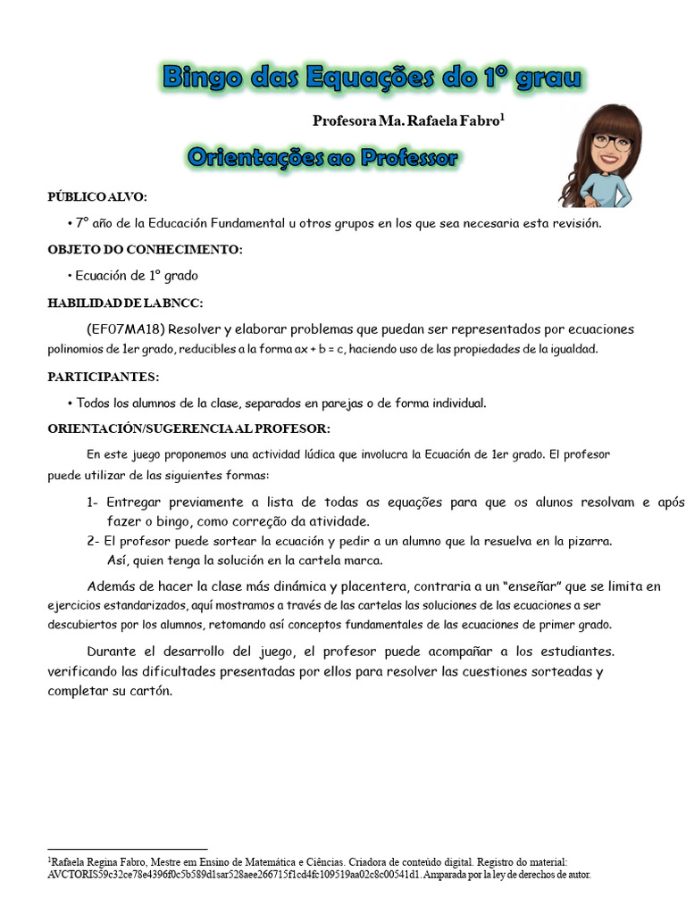 Bingo de Las Ecuaciones de 1er Grado | PDF | Ecuaciones | Matemáticas