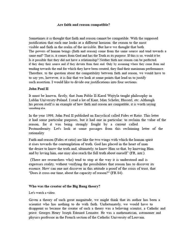 The Compatibility of Faith and Reason | PDF | Reason | Faith