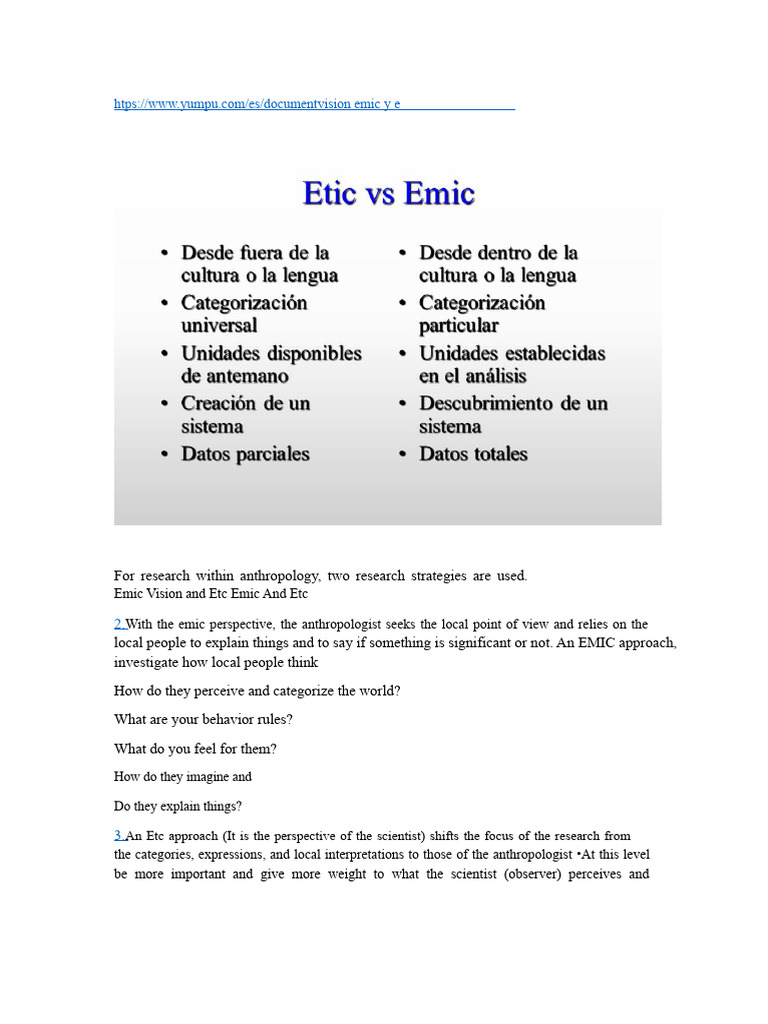 Emic and Etic | PDF | Social Psychology | Liberal Arts Education