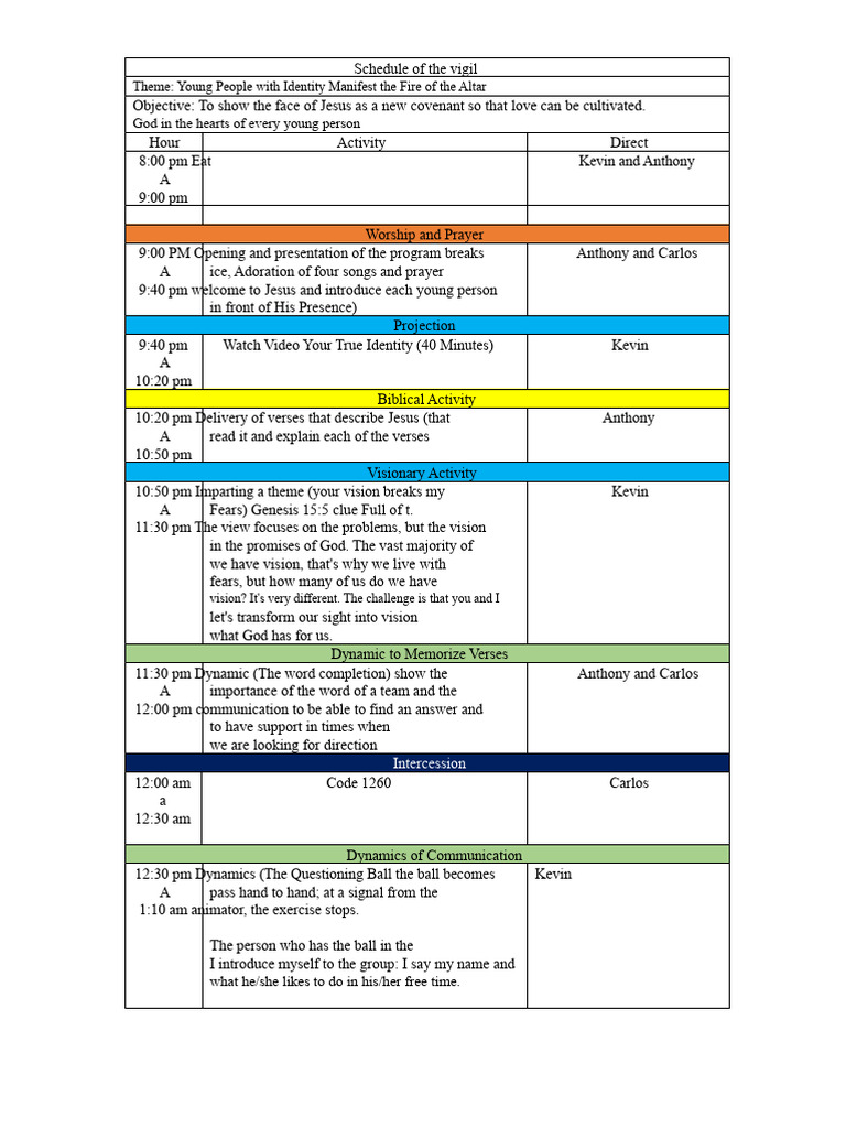 Vigil Schedule | PDF | Jesus | God