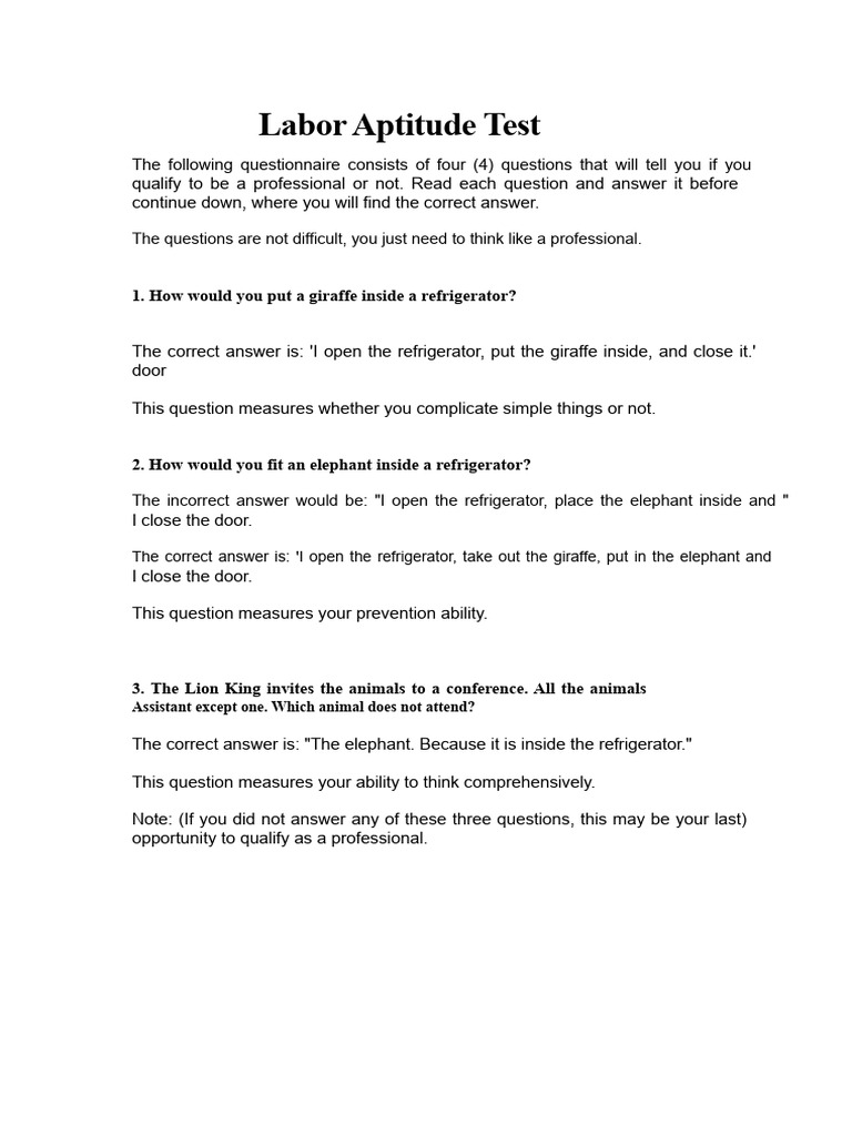 Labor Aptitude Test | PDF