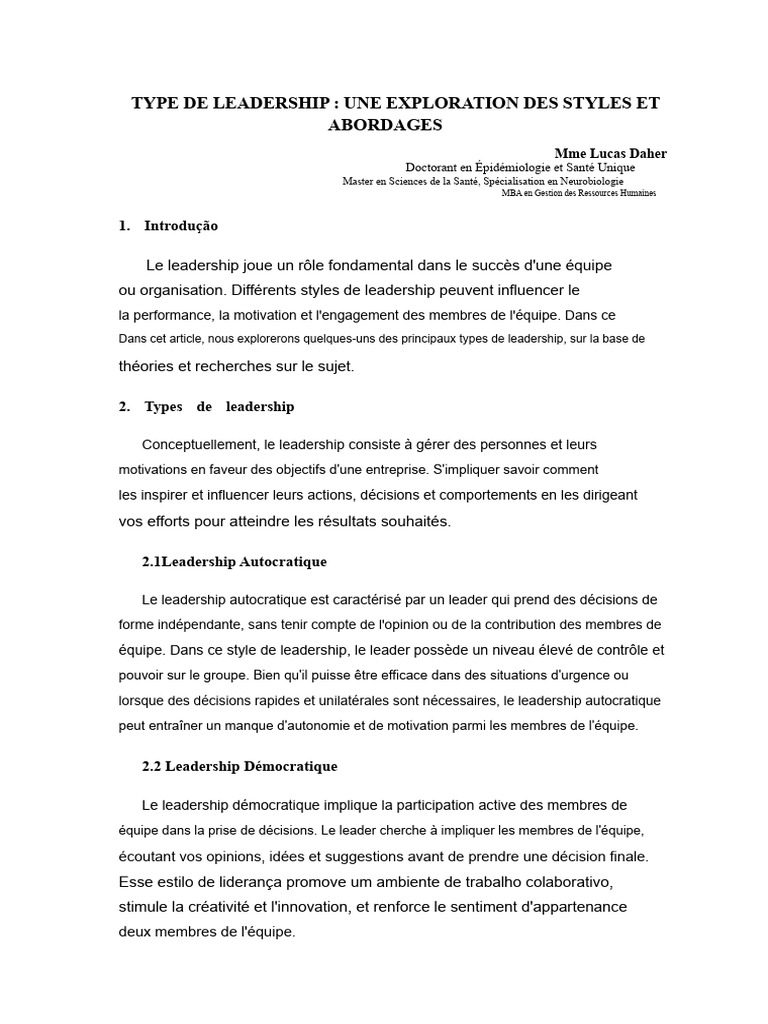 Exploration des Styles de Leadership | PDF | Direction | Motivation