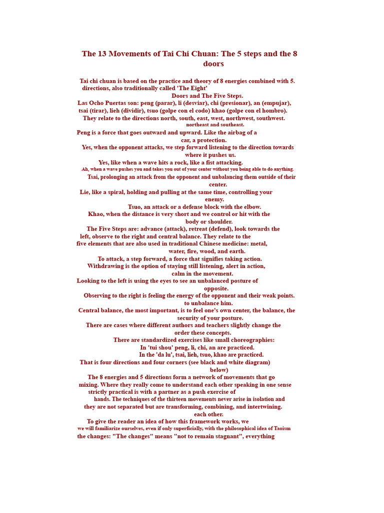 Tai Chi Chuan: 13 Movements Explained | PDF | Tai Chi