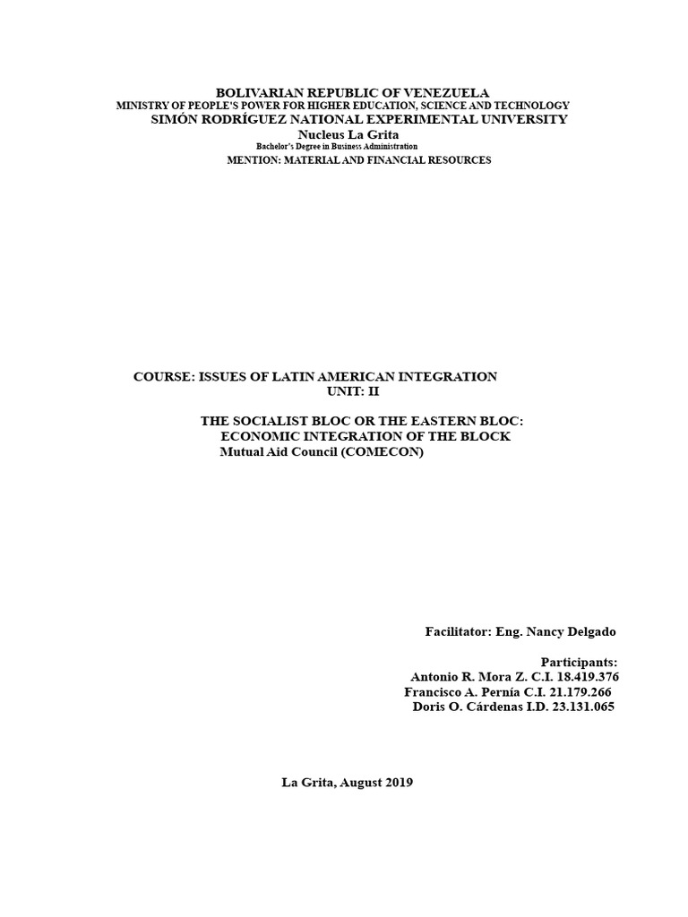 UNIT II Team 6. Economic Integration of The Socialist Bloc | PDF ...