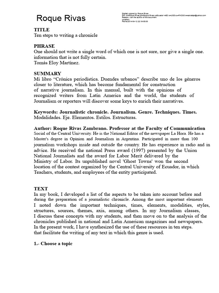 0-10 Steps To Write A Chronicle | PDF | Narrative | Narration