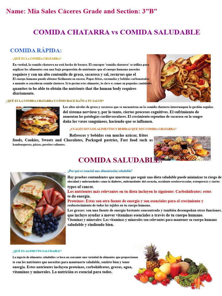 Comida Chatarra VS Comida Saludable | PDF | Alimentos | Comida chatarra