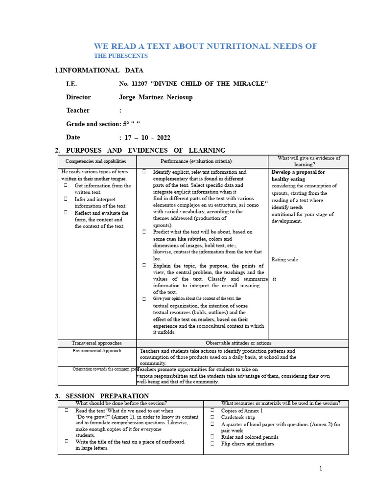 We Read A Text About The Nutritional Needs of Adolescents. | PDF | Diet ...
