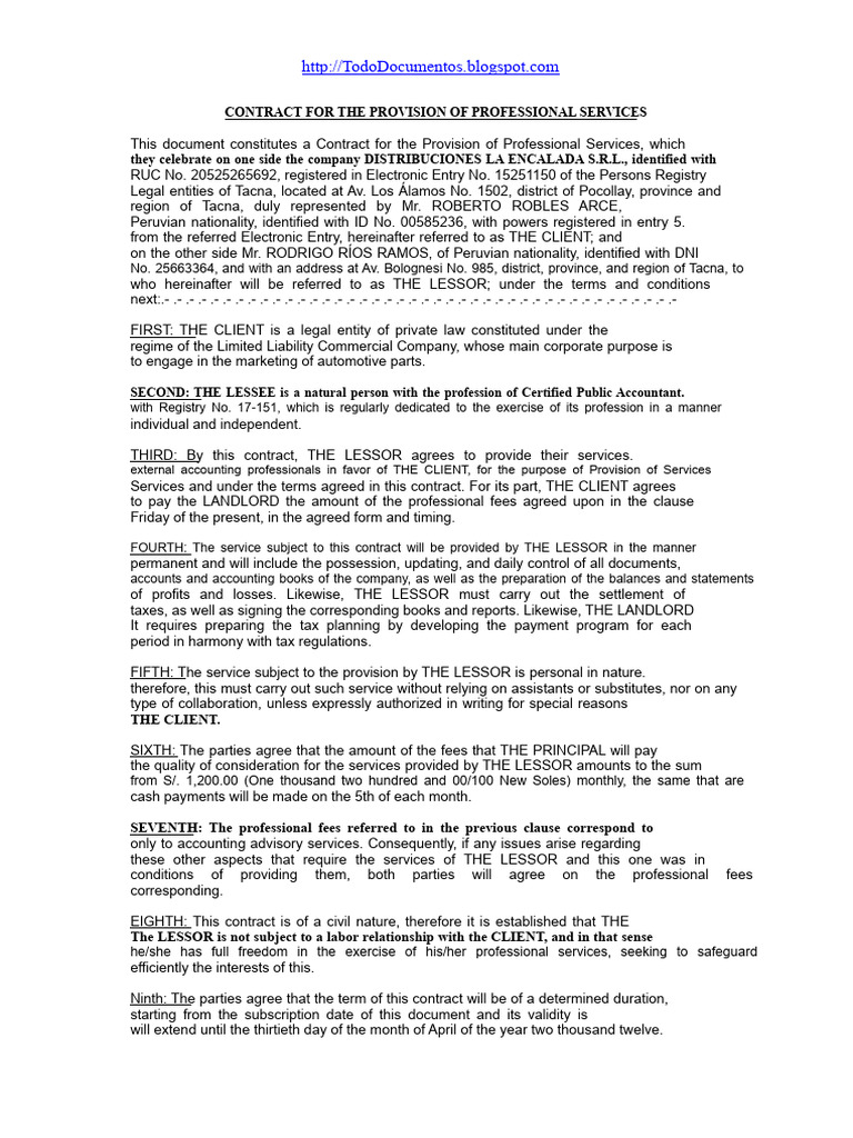 Contract For The Provision of Professional Services | PDF | Lease ...