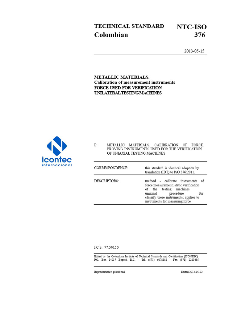 NTC Iso 376 | PDF | Calibration | Force