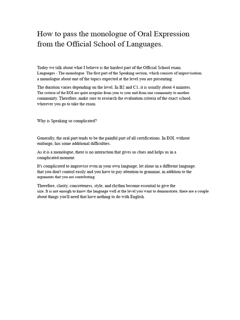 How To Pass The Monologue Explained | PDF | English Language | Human ...