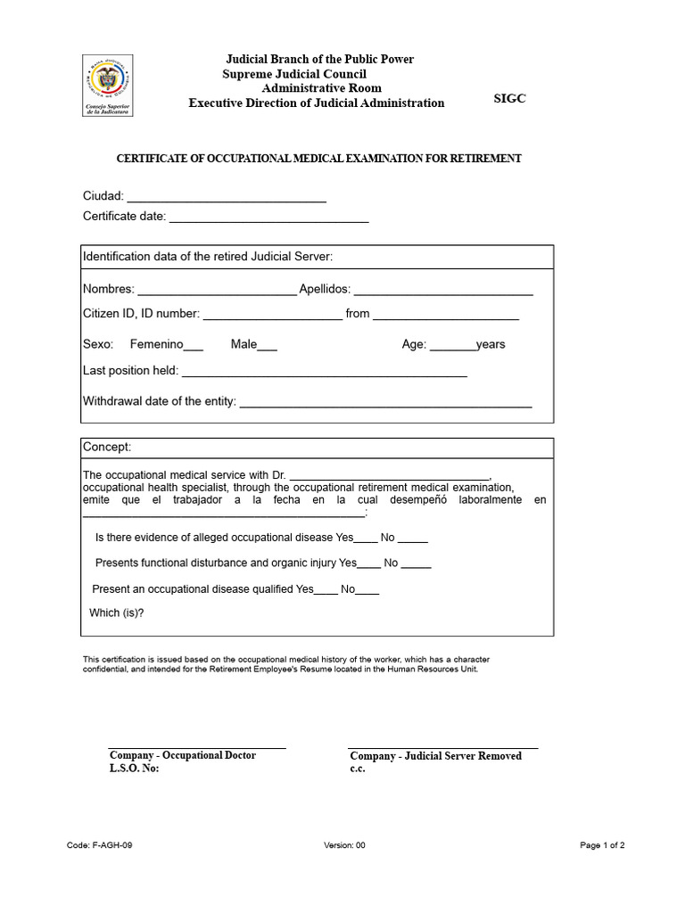 Occupational Medical Retirement Certificate Format | PDF