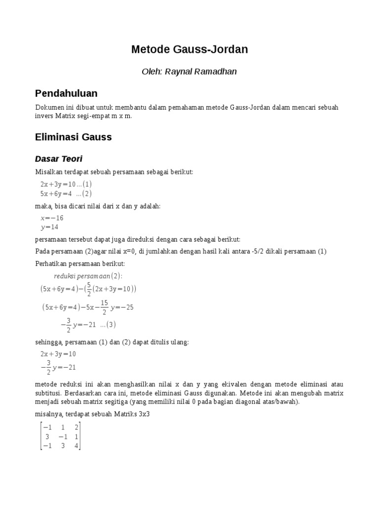 Metode Gauss-Jordan untuk Invers Matriks | PDF | Sains & Matematika