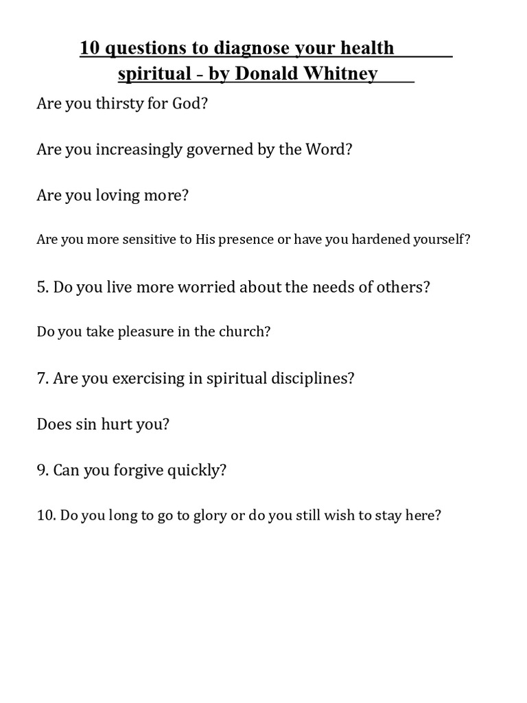 10 Questions To Diagnose Your Spiritual Health | PDF