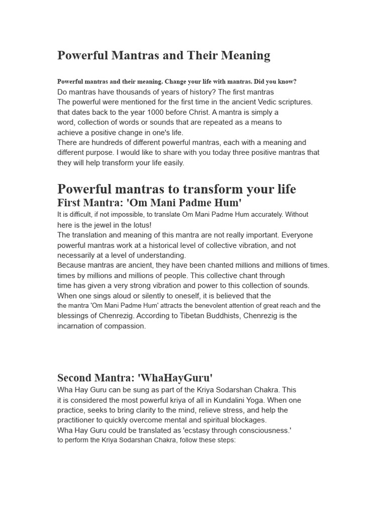 Powerful Mantras and Their Meaning | PDF | Mantra | Indian Religions