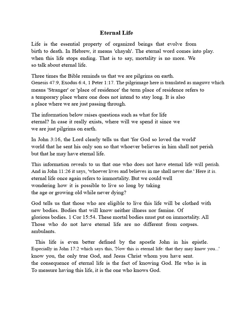 Eternal Life | PDF | Eternal Life (Christianity) | God In Christianity