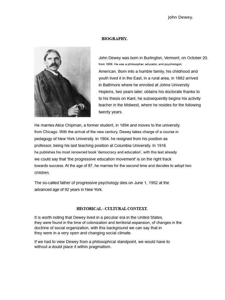 Biography of John Dewey | PDF | John Dewey | Pedagogy