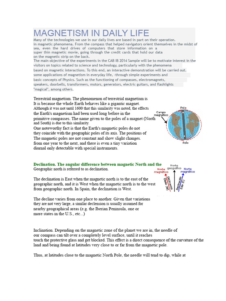 Magnetism in Daily Life | PDF | Compass | Magnetism