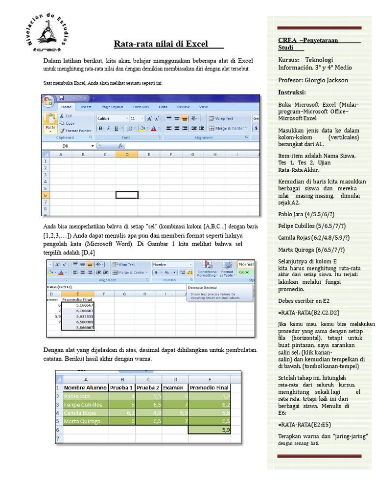 Rata-rata Nilai Siswa di Excel | PDF