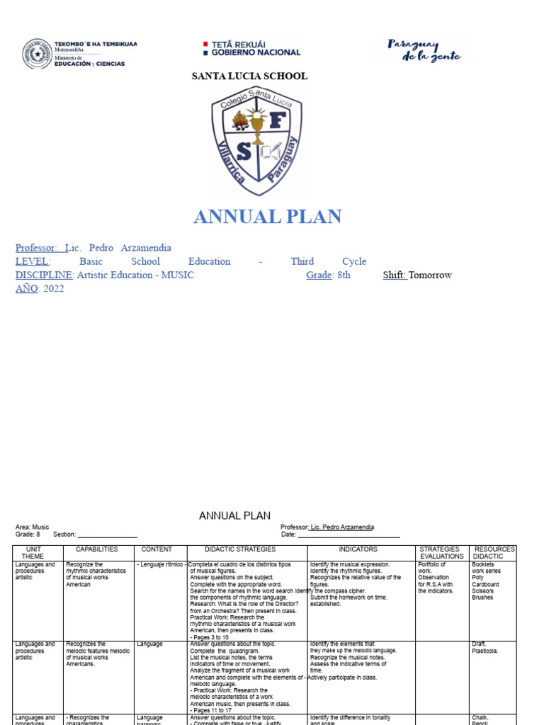 Annual Music Plan 8TH Grade | PDF | Mode (Music) | Singing
