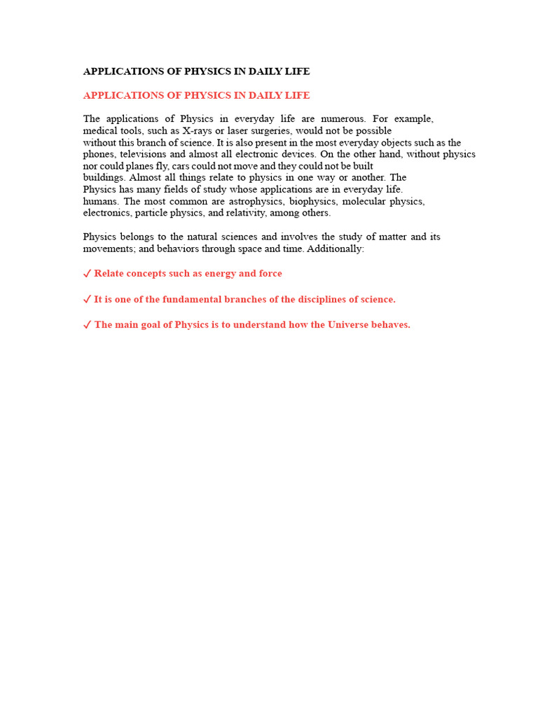 Applications of Physics in Daily Life | PDF
