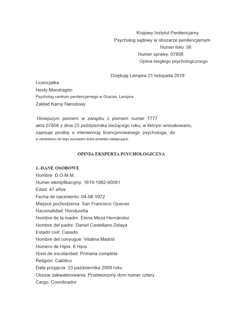 Egzamin II Z Psychologii Sądowej, Opinia Ekspercka Psychologiczna | PDF