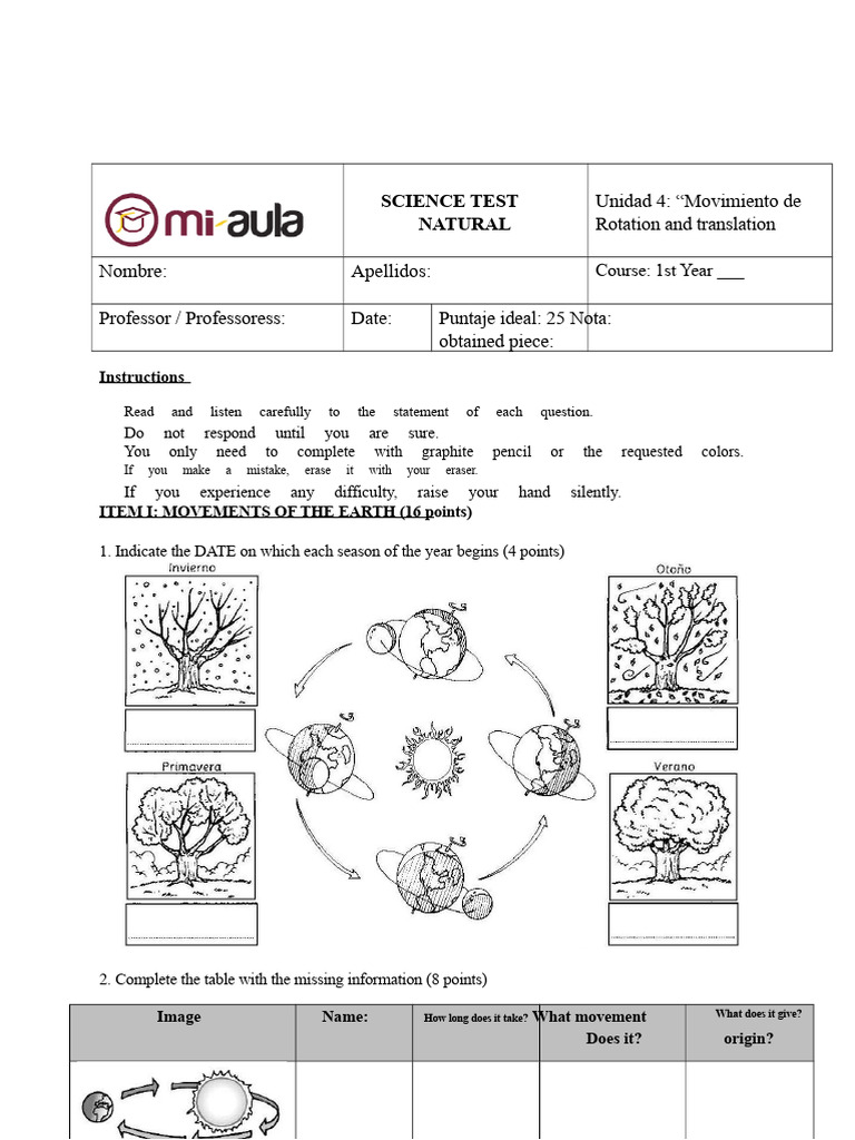 Test Earth Movements First Year | PDF | Astronomy