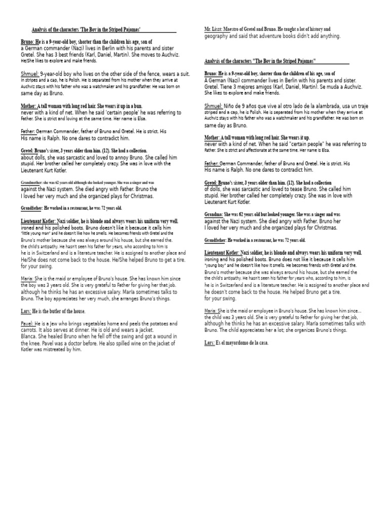 Character Analysis: The Boy in Striped Pajamas | PDF