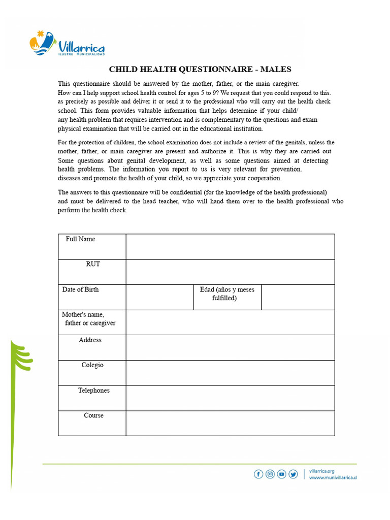 Child Health Questionnaire For Ages 5 To 9 - Child | PDF | Caregiver