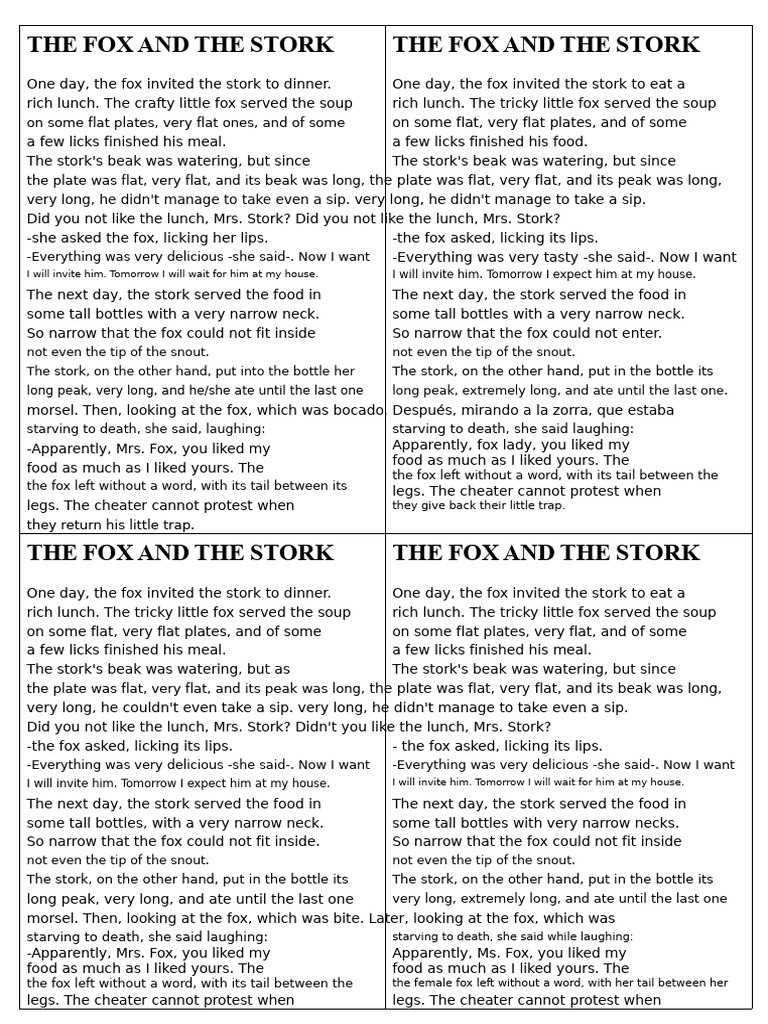 The Fox and The Stork | PDF | Lunch | Dinner