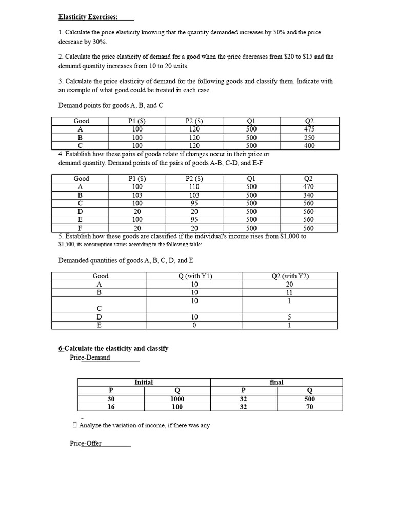 10) Elasticity Exercises | PDF | Demand | Elasticity (Economics)