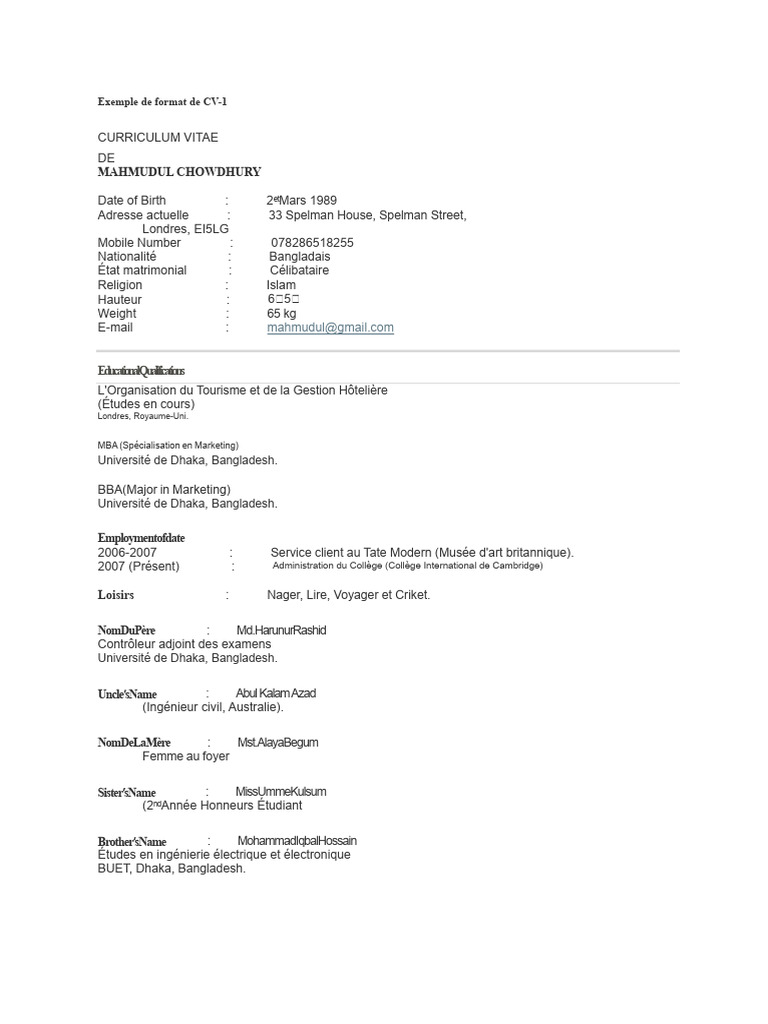 Exemples de formats de CV détaillés | PDF | Informatique