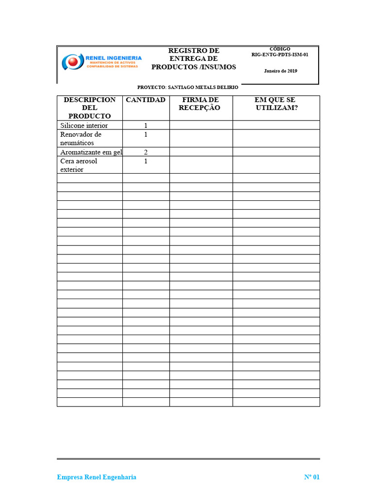 Registro de Entrega de Produtos | PDF