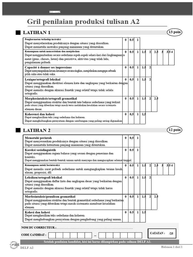 Evaluasi Grille Delf A2 Ee | PDF