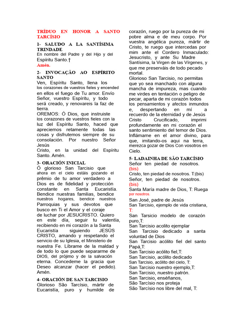 Triduo de San Tarcisio | PDF | Cristo (título) | María, madre de Jesús
