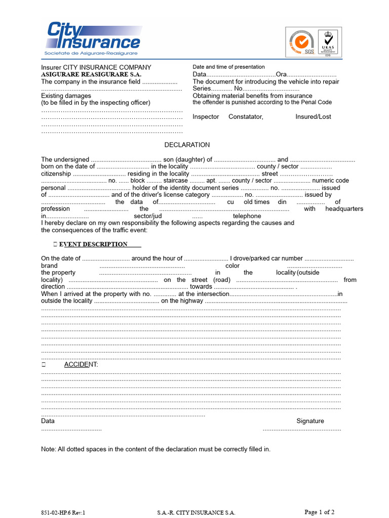 DAMAGE DECLARATION cITY | PDF | Road Transport | Vehicles