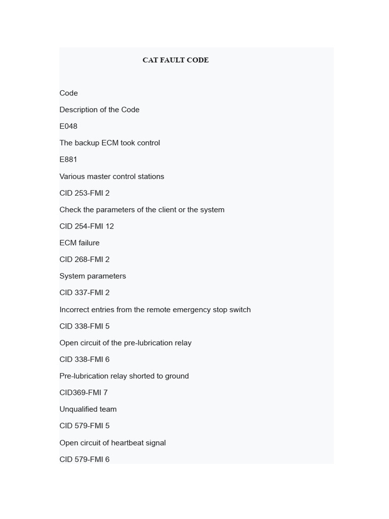 Cat Fault Codes | PDF | Turbocharger | Throttle
