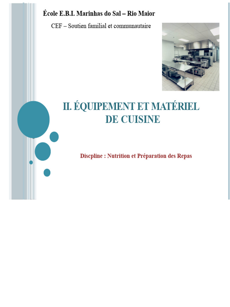 Équipement et Matériel de Cuisine E.B.I. | PDF | Cuisine | Préparation ...