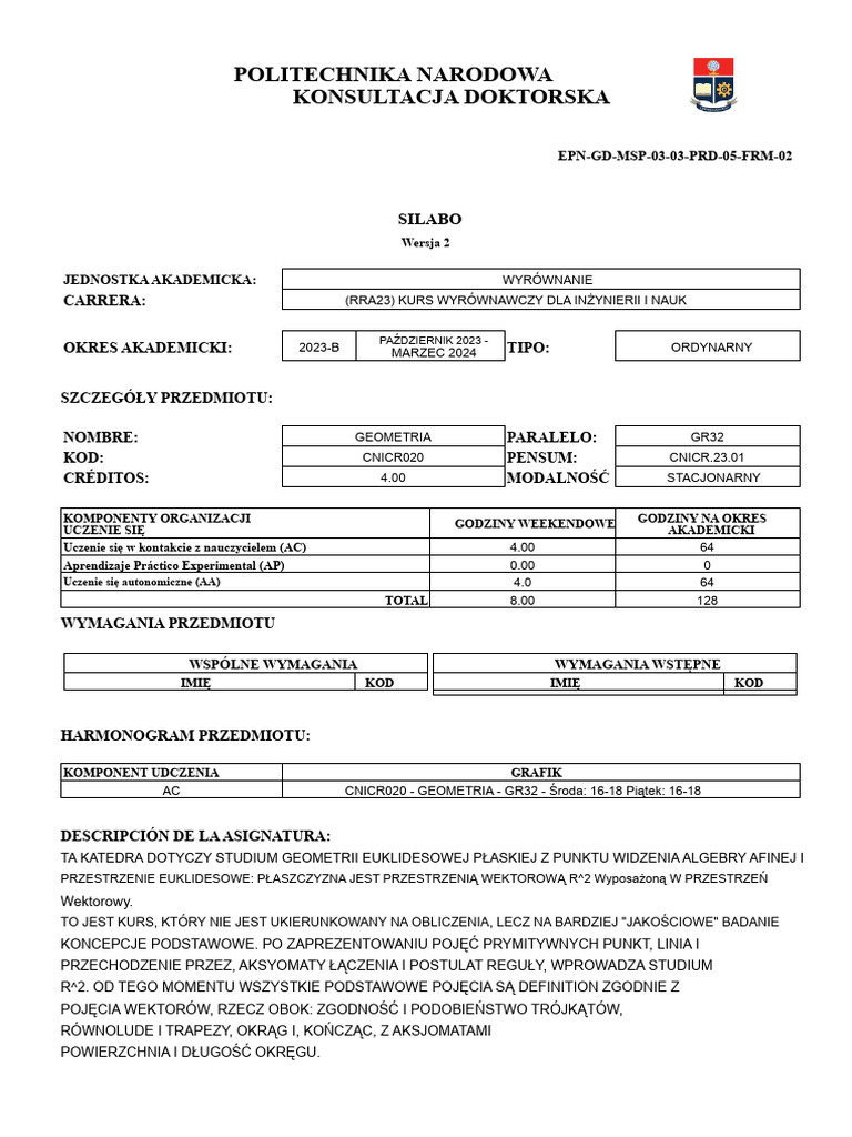 Silabus Geometria GR32 | PDF