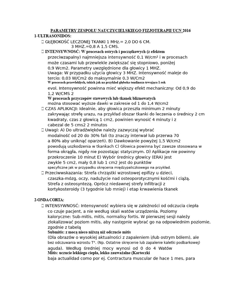 Parametry Fizjoterapii 2016-1 | PDF