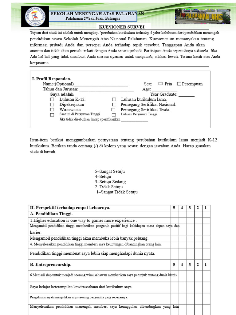 Contoh Kuesioner Penelitian | PDF